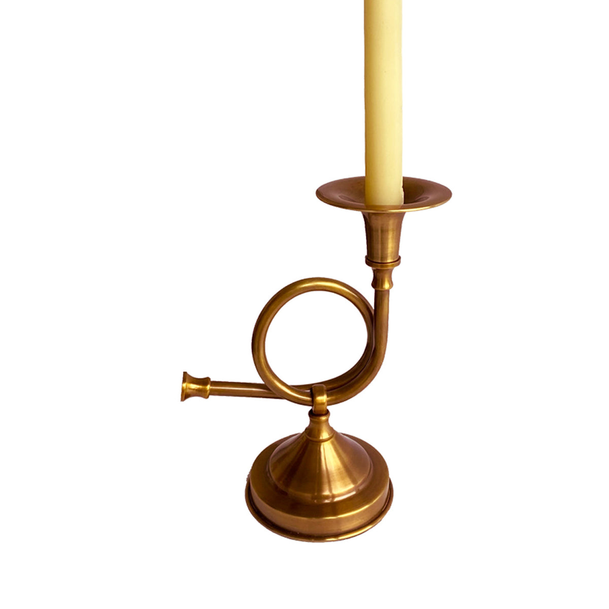 Brass Hunting Horn Candlestick Antique Finish — Horse and Hound Gallery