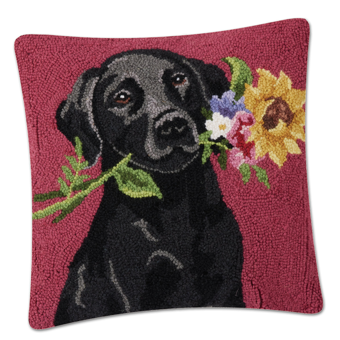 Blooming Black Labrador Hooked Dog Pillow — Horse and Hound Gallery