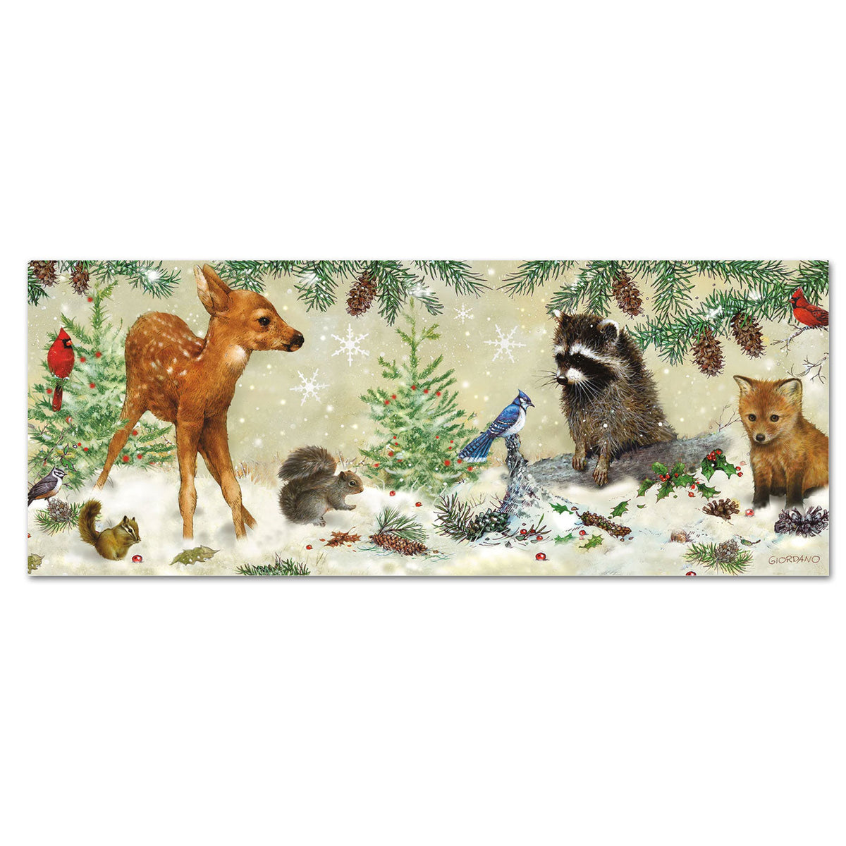 Panoramic Christmas Forest Friends Holiday Cards — Horse and Hound Gallery